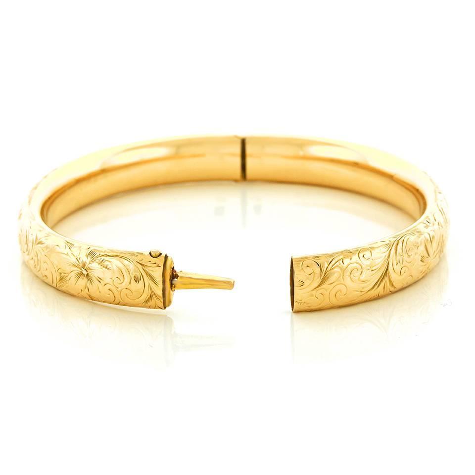 Antique Hand Engraved Gold Bangle at 1stdibs