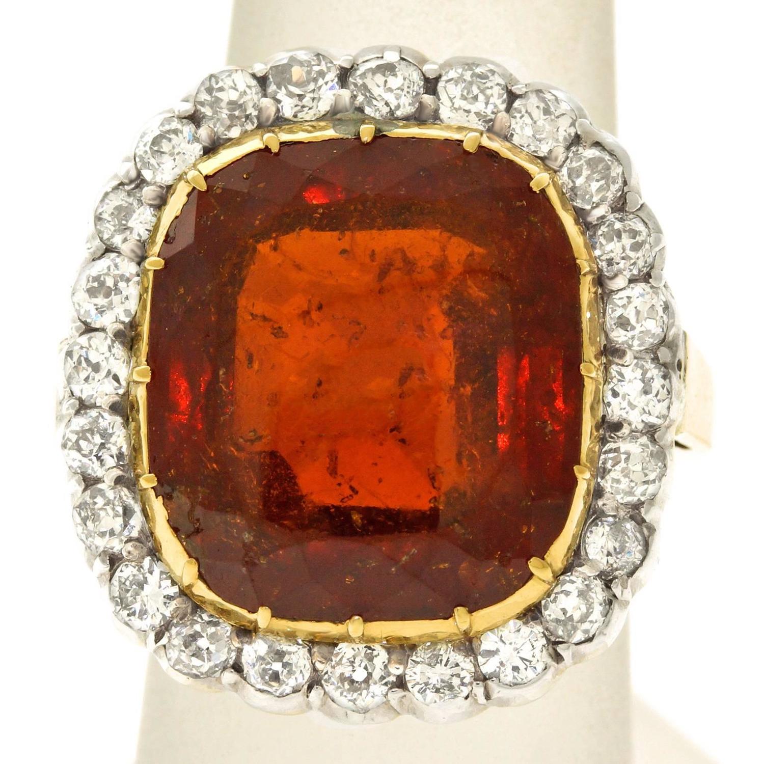 Stunning Antique Garnet Diamond Gold Ring at 1stdibs
