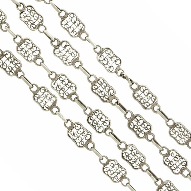 Superb Antique Sterling Silver Filigree 60-inch Chain at 1stDibs