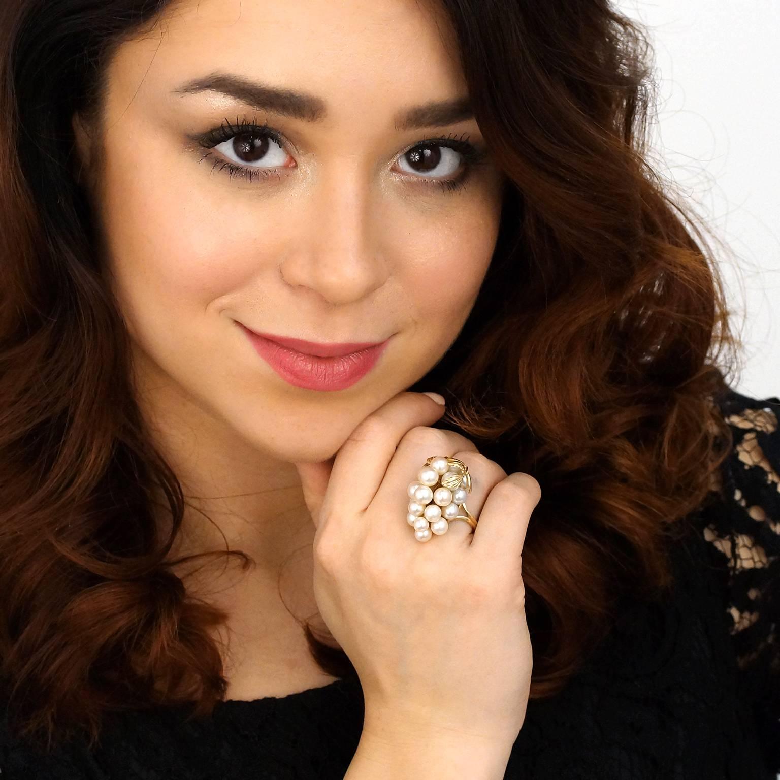 Bold 1950s Style Pearl Gold Ring at 1stDibs