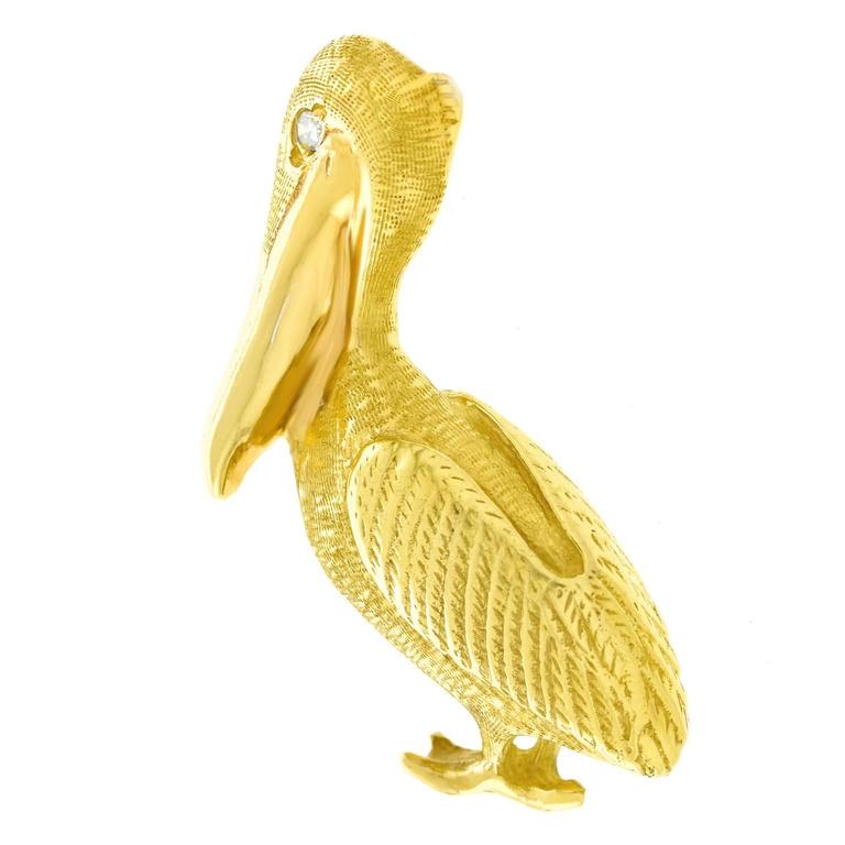 Charming Gold Pelican Brooch at 1stDibs