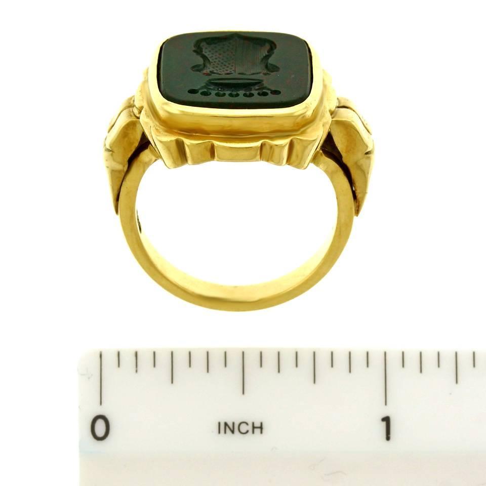 Royal Crest Bloodstone Gold Signet Ring For Sale at 1stdibs