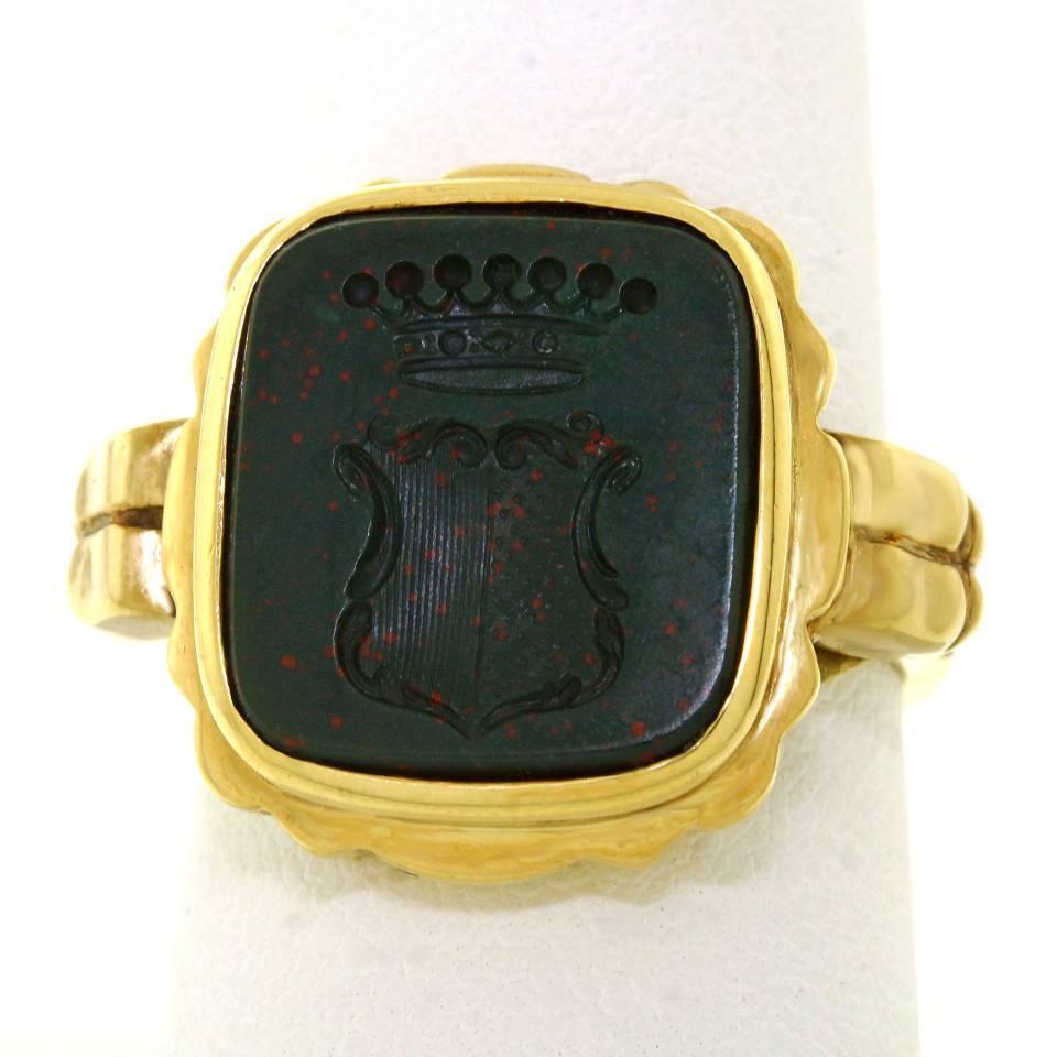 Royal Crest Bloodstone Gold Signet Ring For Sale at 1stdibs