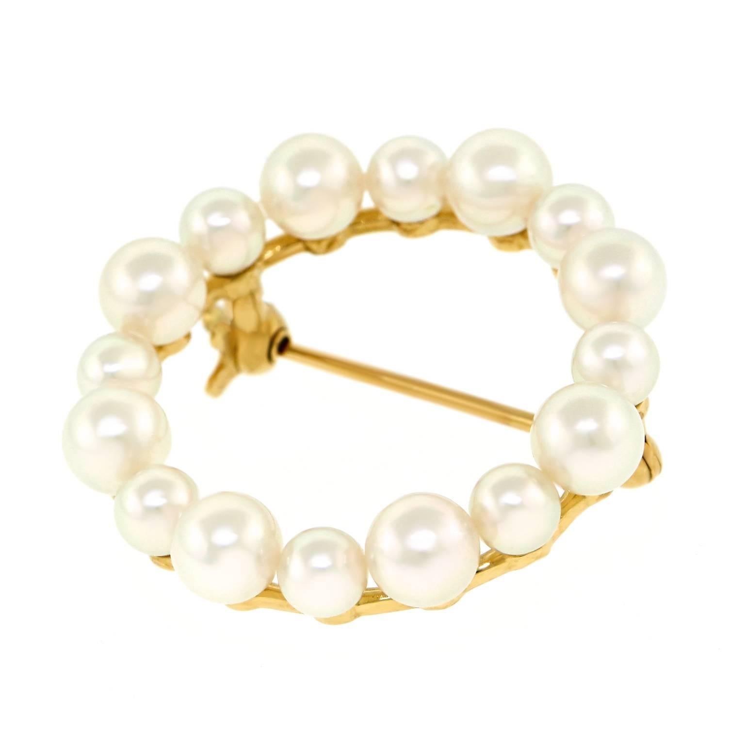 Mikimoto Pearl Gold Circle Pin at 1stDibs | pearl circle brooch ...