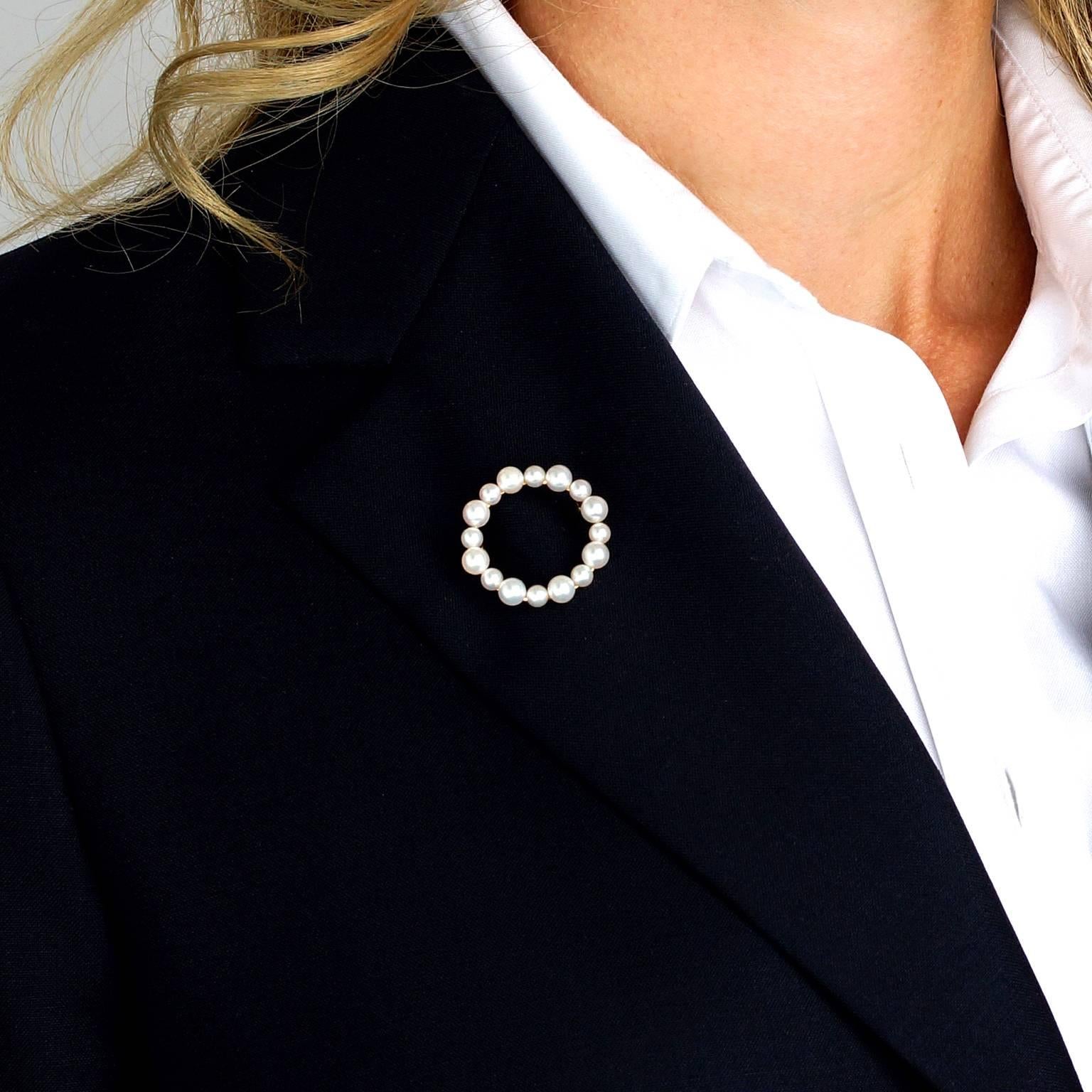 Mikimoto Pearl Gold Circle Pin at 1stDibs | pearl circle brooch ...