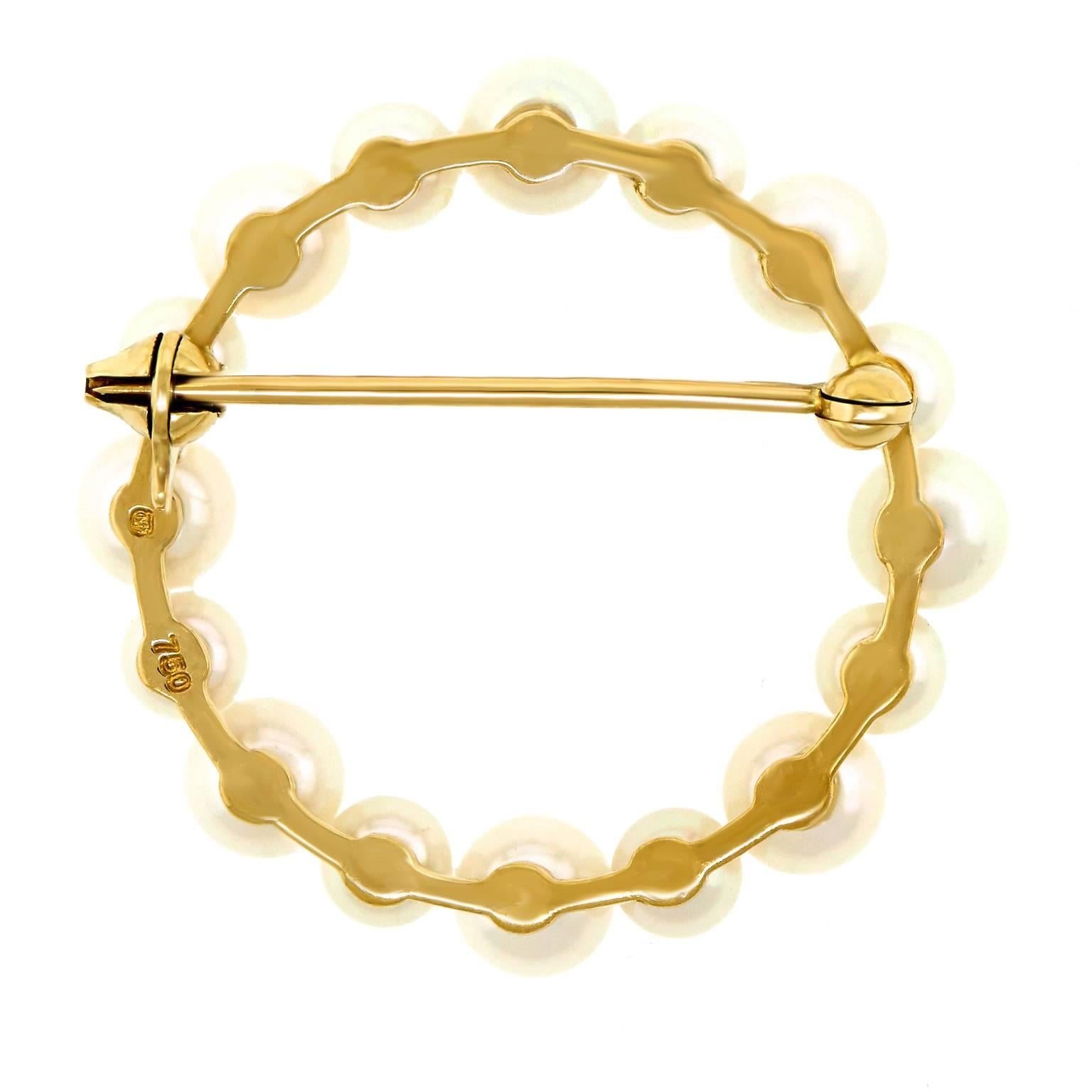 Mikimoto Pearl Gold Circle Pin at 1stDibs | pearl circle brooch ...