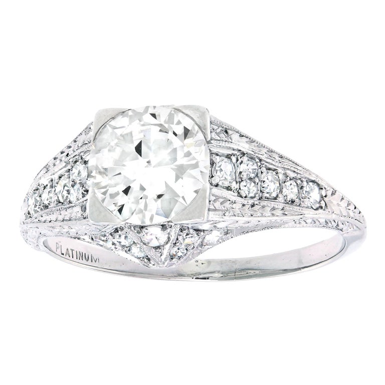 Antique 3.98 Carat Diamond Platinum Filigree Engagement Ring at 1stdibs