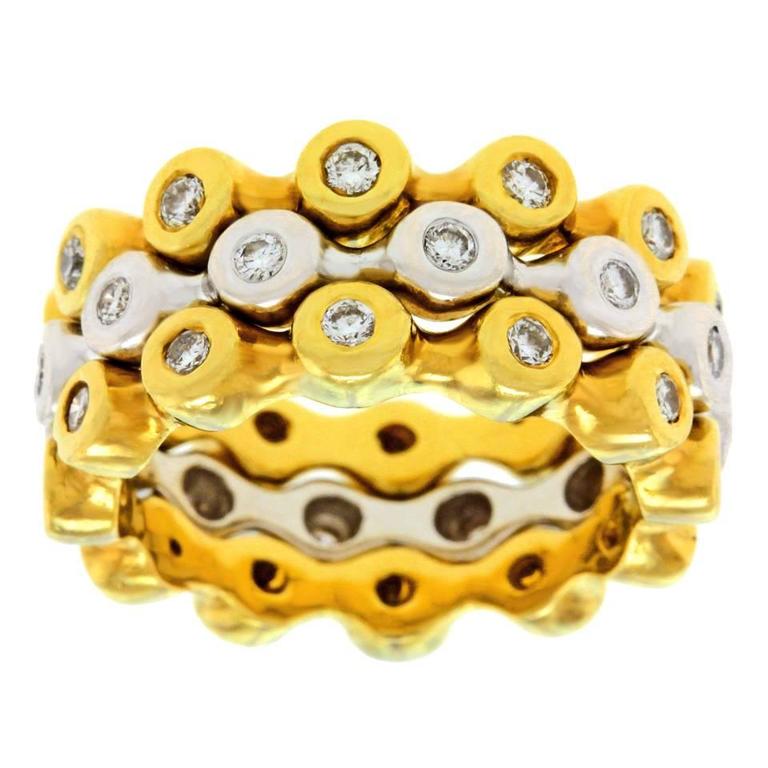 Fabulous Interlocking Contemporary Diamond Gold Stacking Rings For Sale ...