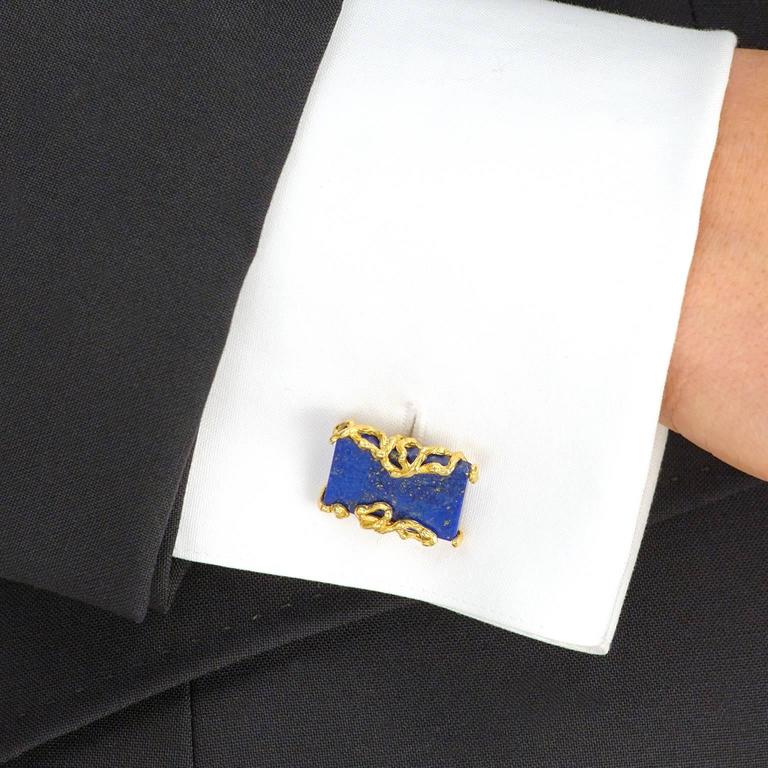 Gilbert Albert Lapis-set Gold Cufflinks For Sale at 1stDibs