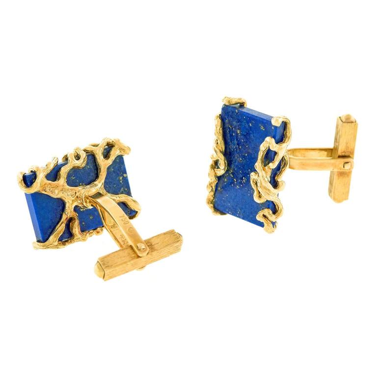 Gilbert Albert Lapis-set Gold Cufflinks For Sale at 1stDibs