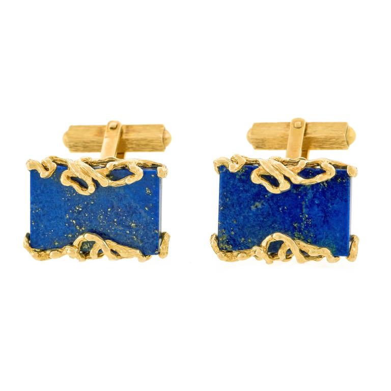 Gilbert Albert Lapis-set Gold Cufflinks For Sale at 1stDibs