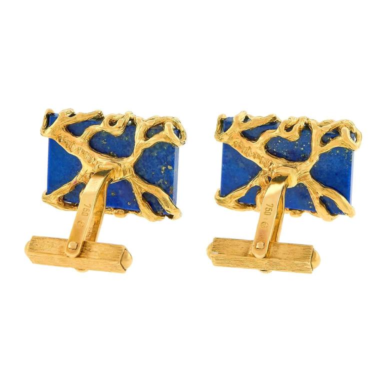 Gilbert Albert Lapis-set Gold Cufflinks For Sale at 1stDibs