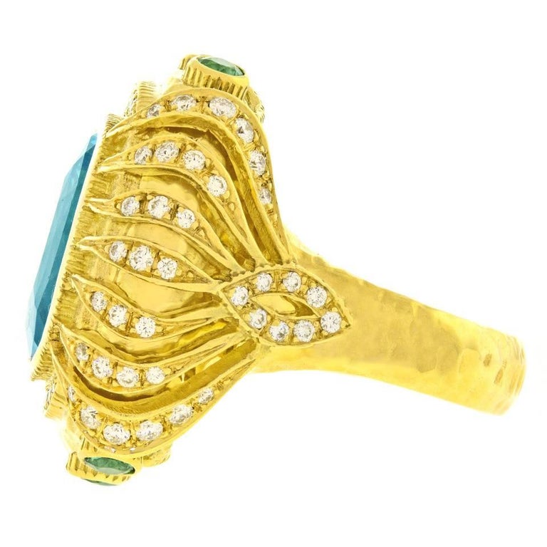 Gorgeous Organo Chic Aquamarine Diamond and Gold Ring For Sale at 1stDibs