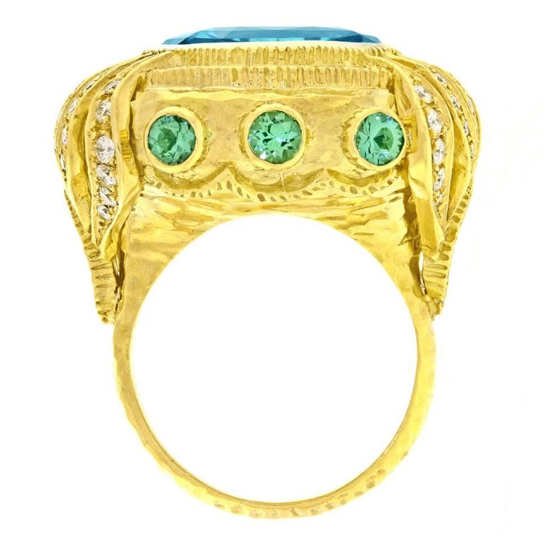 Gorgeous Organo Chic Aquamarine Diamond and Gold Ring For Sale at 1stDibs