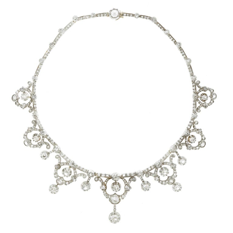 Antique French Diamond Set Gold Necklace at 1stDibs