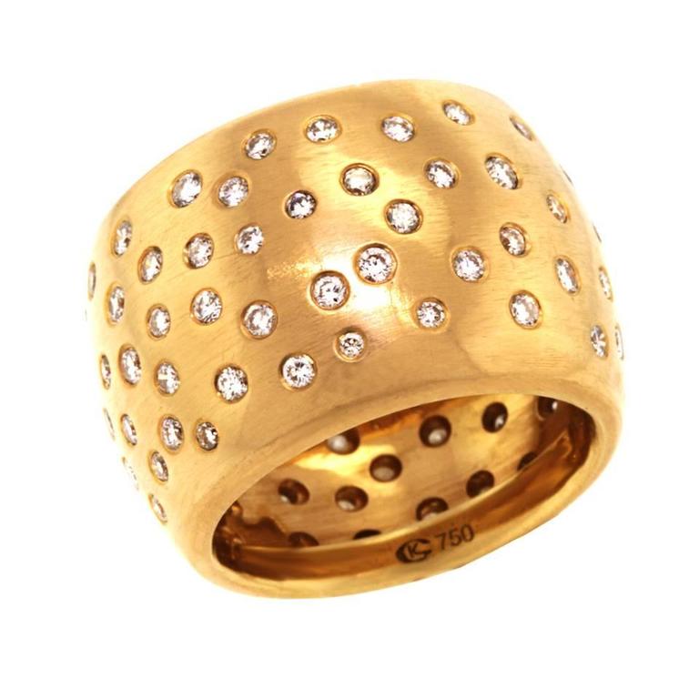 Wide Modernist Gypsy Set Diamond Gold Ring at 1stDibs | gypsy set ring