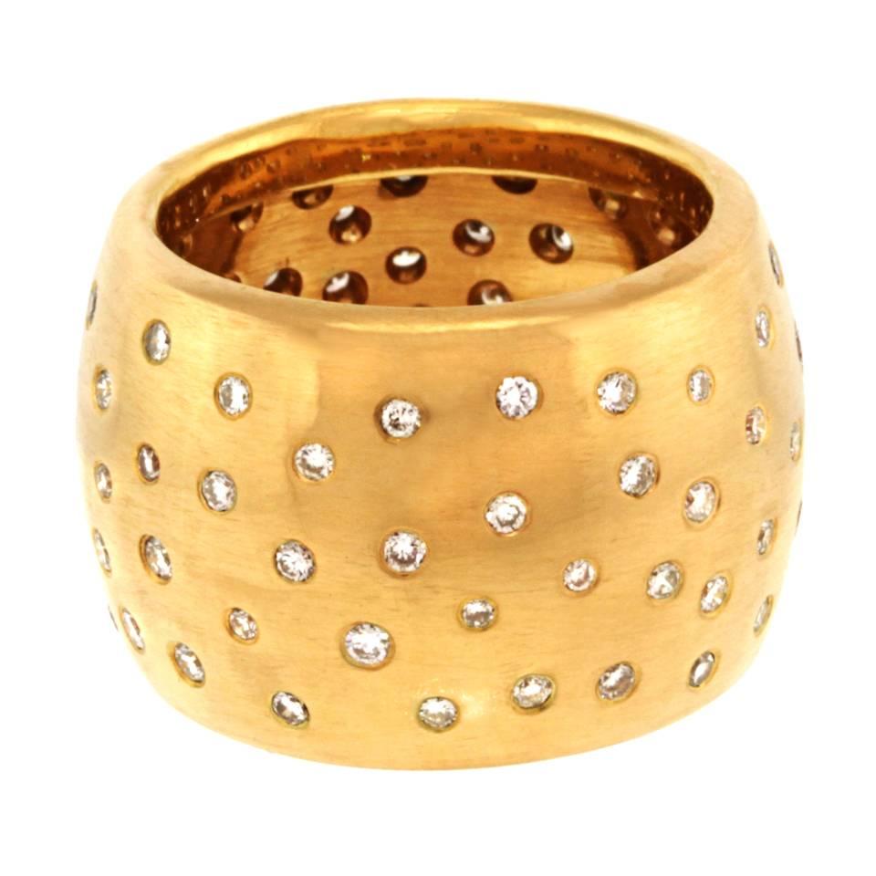 Wide Modernist Gypsy Set Diamond Gold Ring at 1stDibs | gypsy set ring