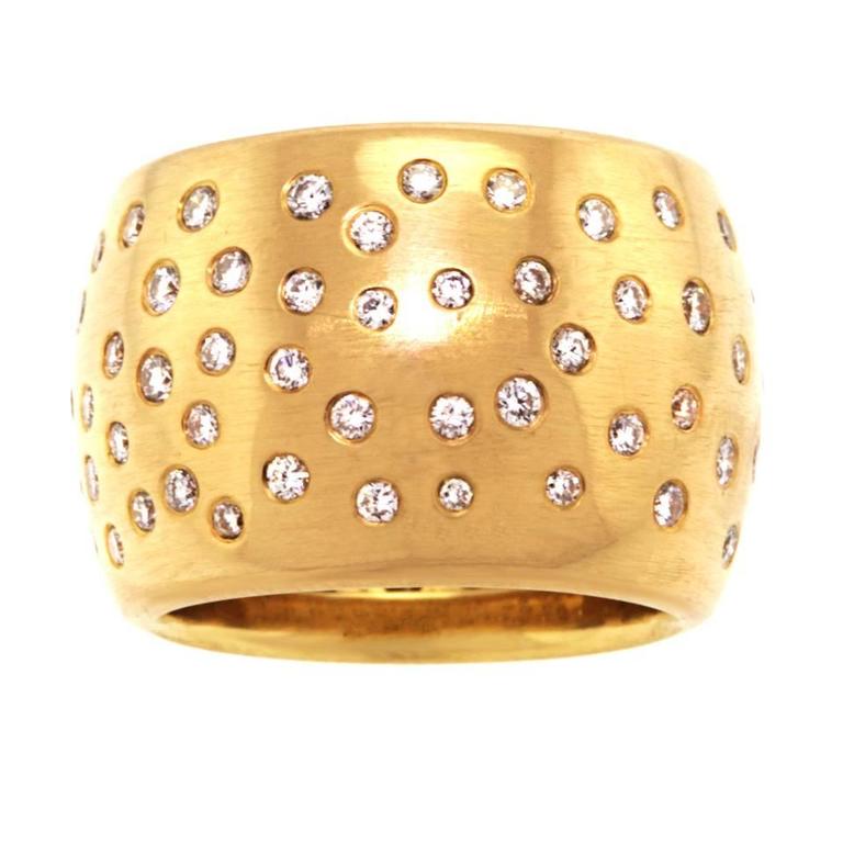 Wide Modernist Gypsy Set Diamond Gold Ring at 1stDibs | gypsy set ring