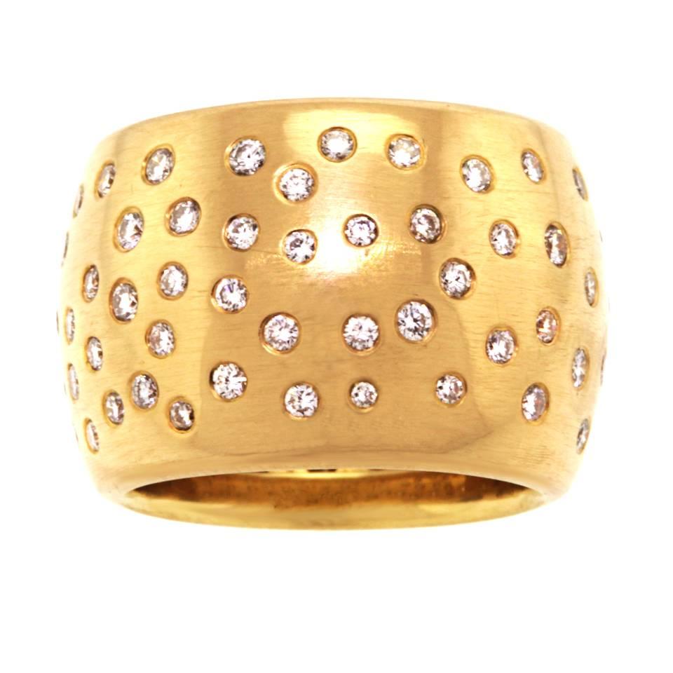 Wide Modernist Gypsy Set Diamond Gold Ring at 1stDibs | gypsy set ring