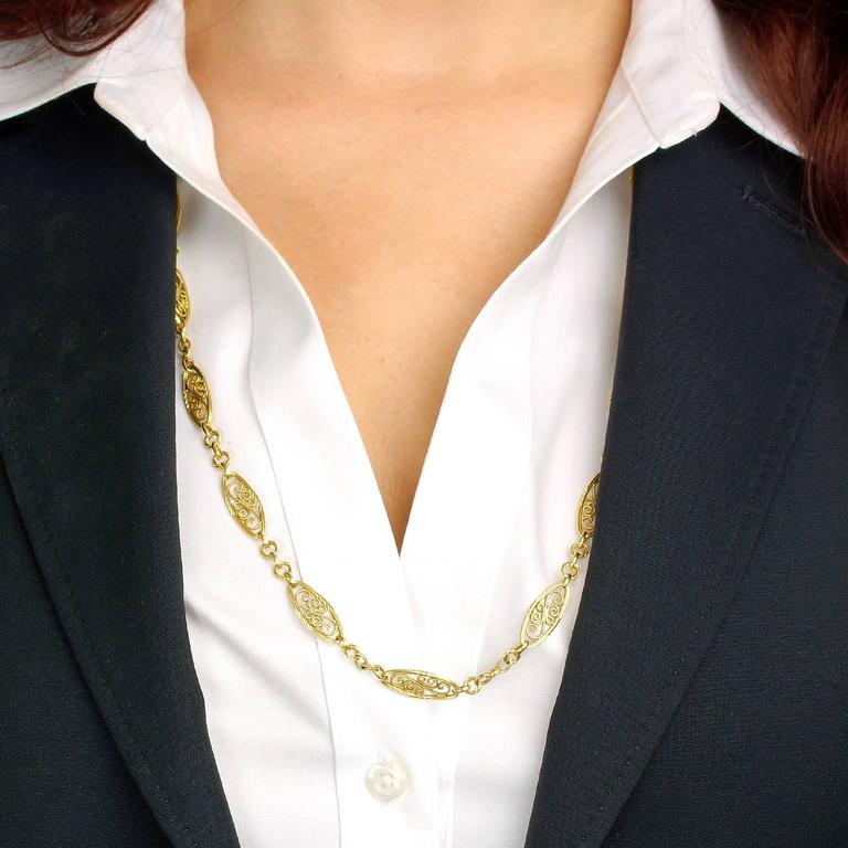 Antique French 28 Inch Long Filigree Gold Necklace at 1stDibs | 28 inch ...
