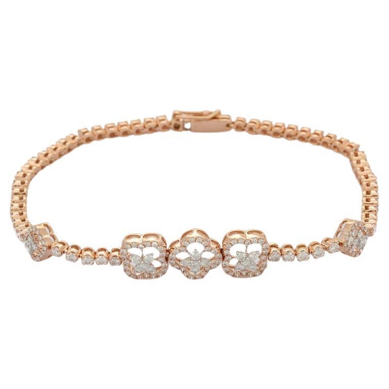 Stunning Floral Diamond Bracelet in 14K Rose Gold For Sale at 1stDibs
