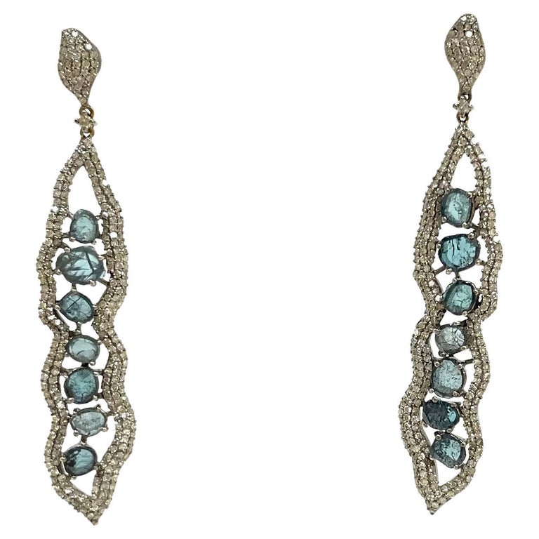 Blue Diamond Slices and Pave Diamonds Earrings For Sale at 1stDibs