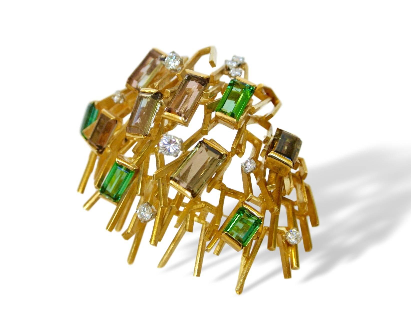 1965 Andrew Grima Modernist Tourmaline Diamond Gold Brooch at 1stDibs ...