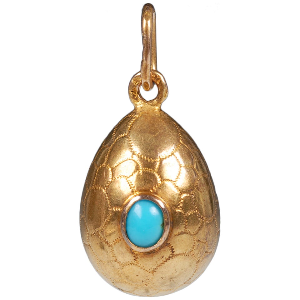 Antique Russian Turquoise Gold Pendant Egg at 1stDibs