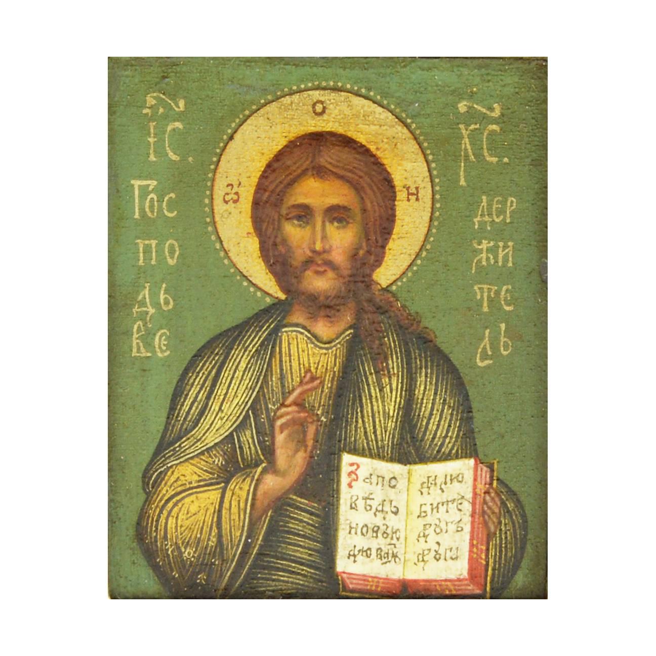 Antique Fabergé Russian Personal Silver Hand-Painted Icon of Christ ...