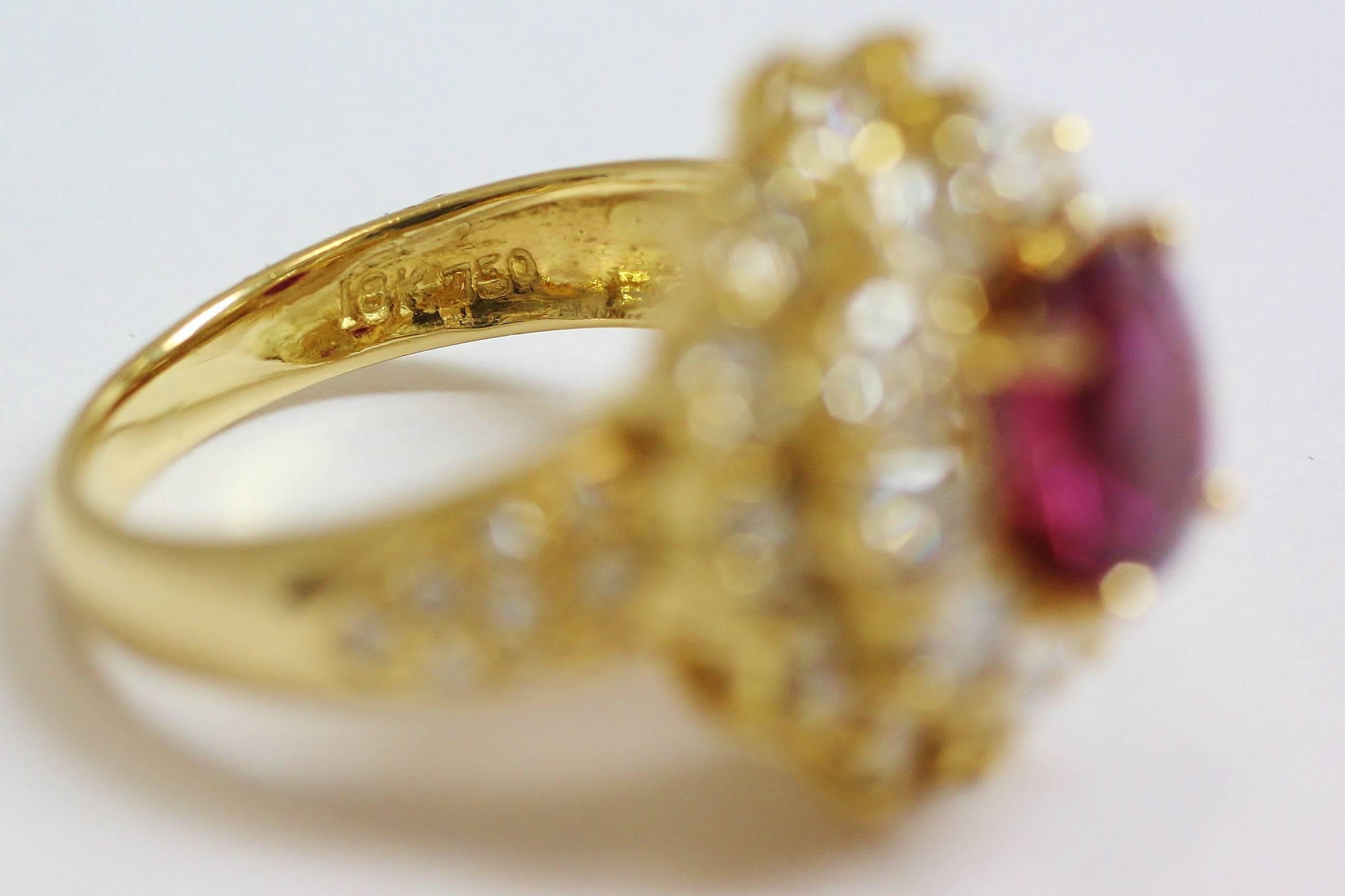 Crimson Red Ruby Diamond Gold Ring For Sale at 1stDibs