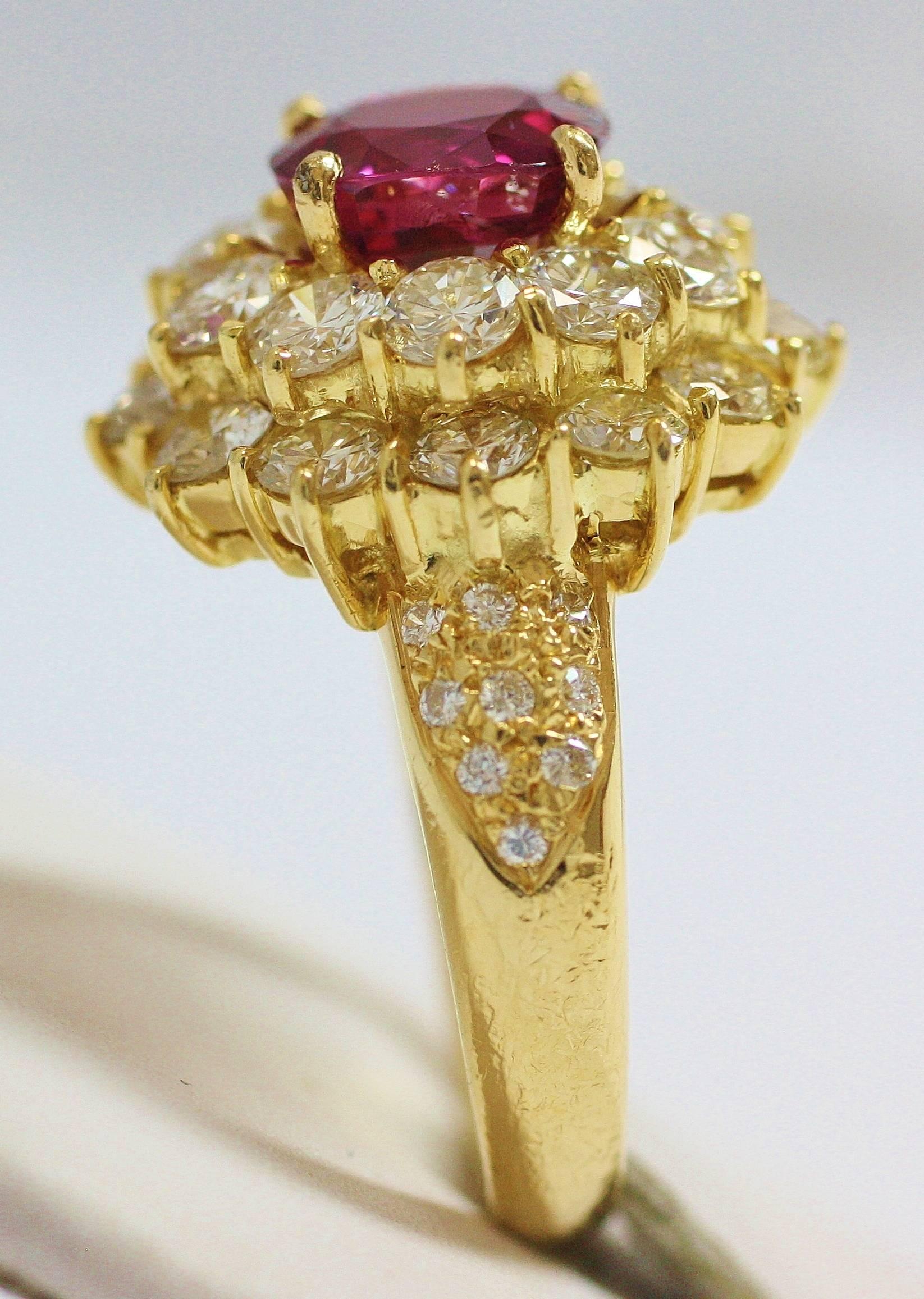 Crimson Red Ruby Diamond Gold Ring For Sale at 1stDibs