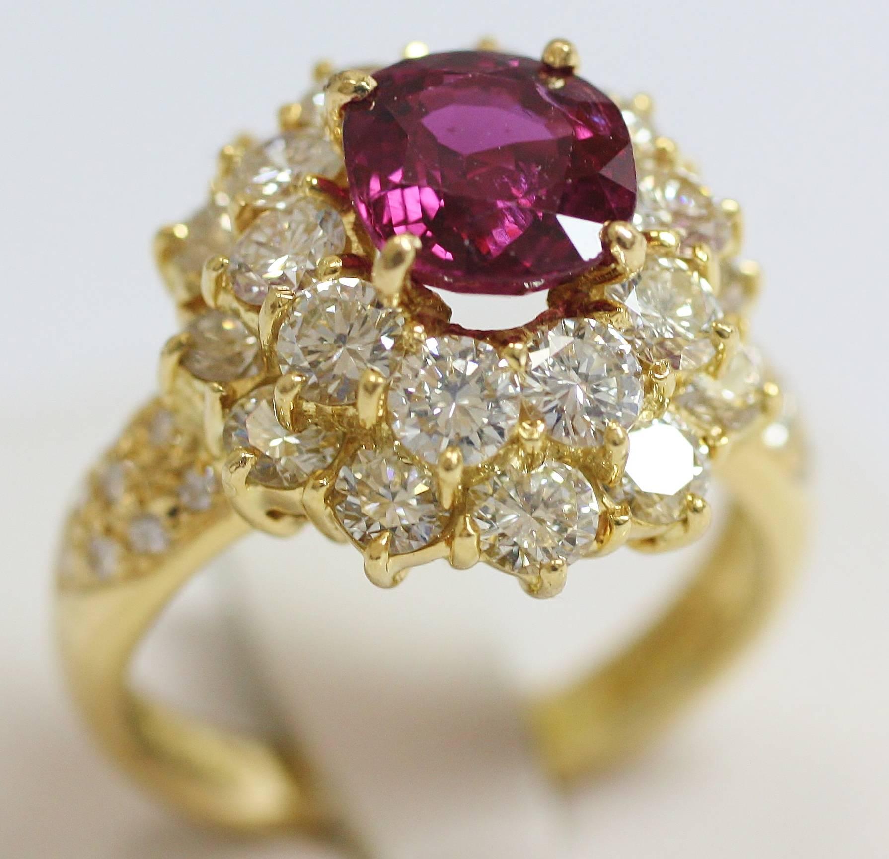 Crimson Red Ruby Diamond Gold Ring For Sale at 1stDibs