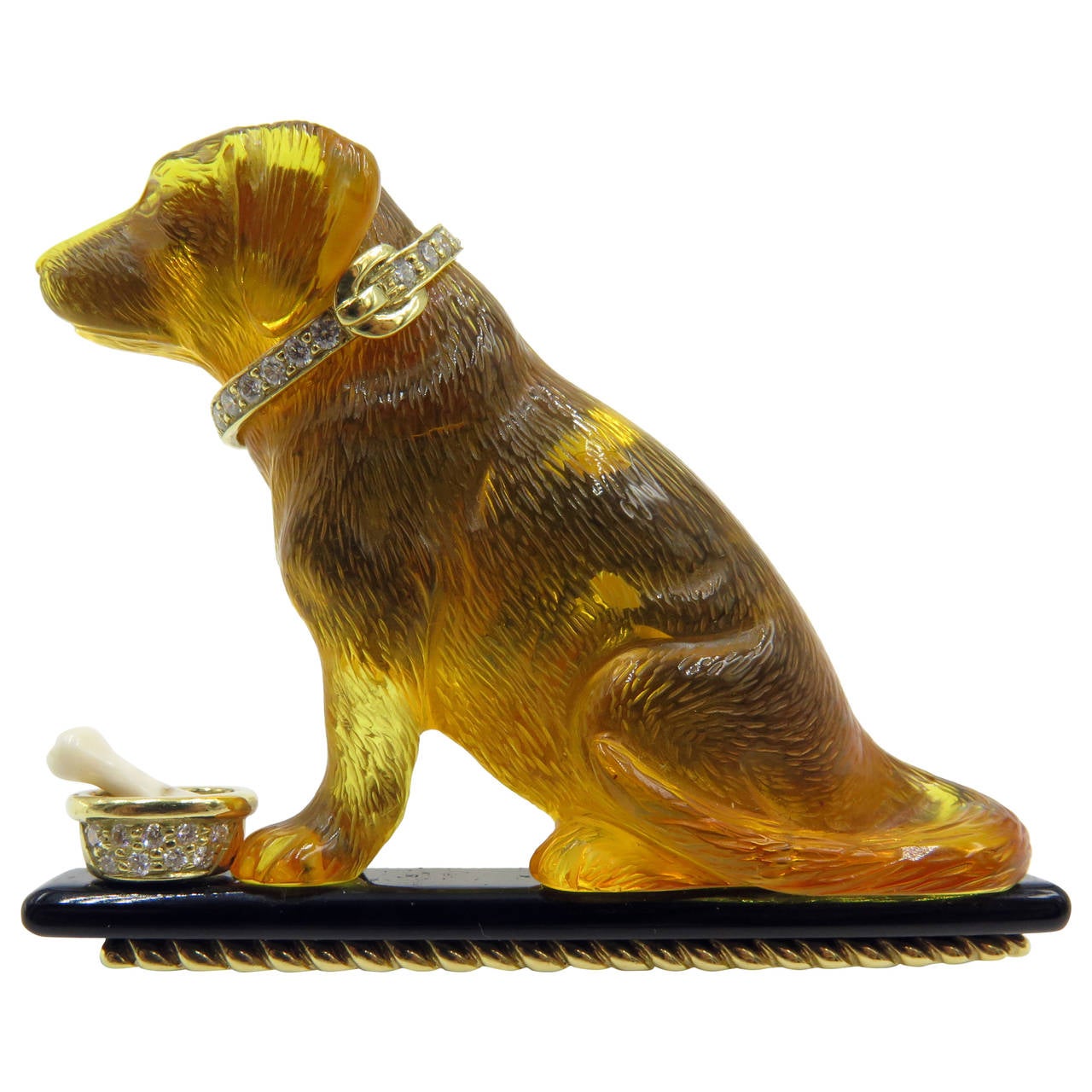 Valentin Magro Large Amber Diamond Gold Labrador Dog Pin at 1stDibs
