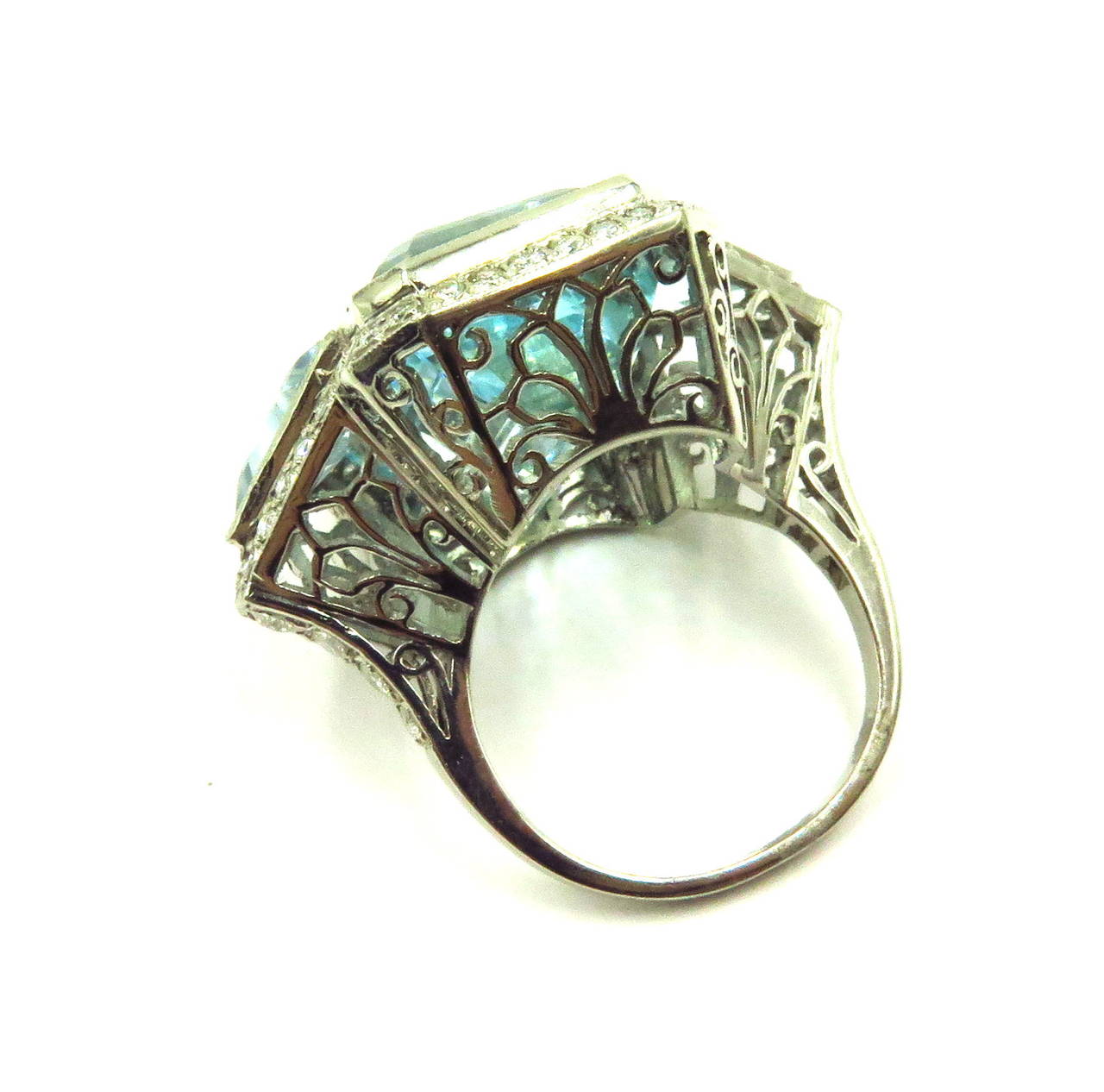 Magnificent Large Aquamarine Diamond Platinum Three Stone Cocktail Ring ...
