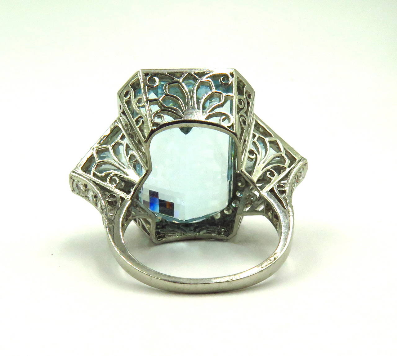 Magnificent Large Aquamarine Diamond Platinum Three Stone Cocktail Ring ...