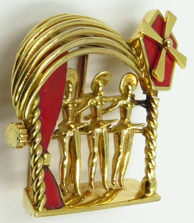 French Enamel Movable Pin Gold Moulin Rouge Can-Can Girls Kicking For ...