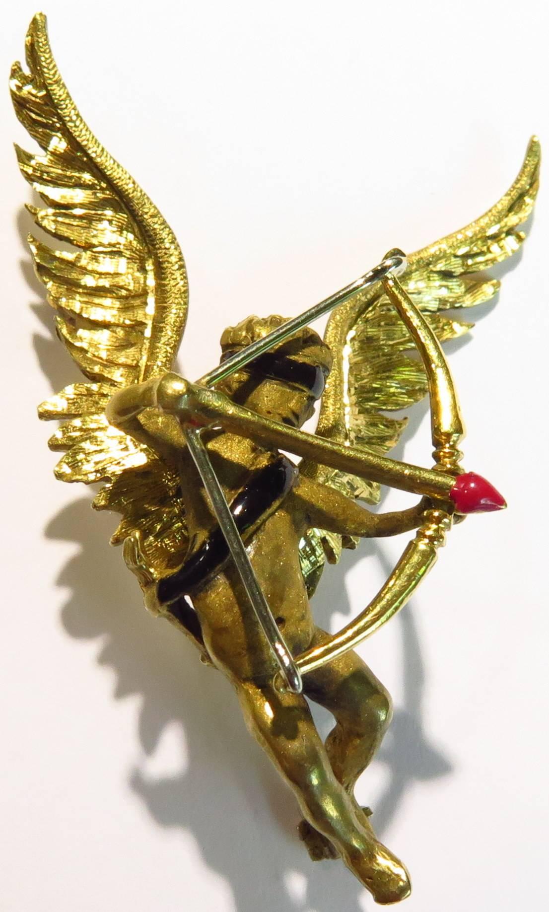 Romantic Whimsical Enamel Gold Angel Cupid Cherub Pin at 1stDibs | gold ...