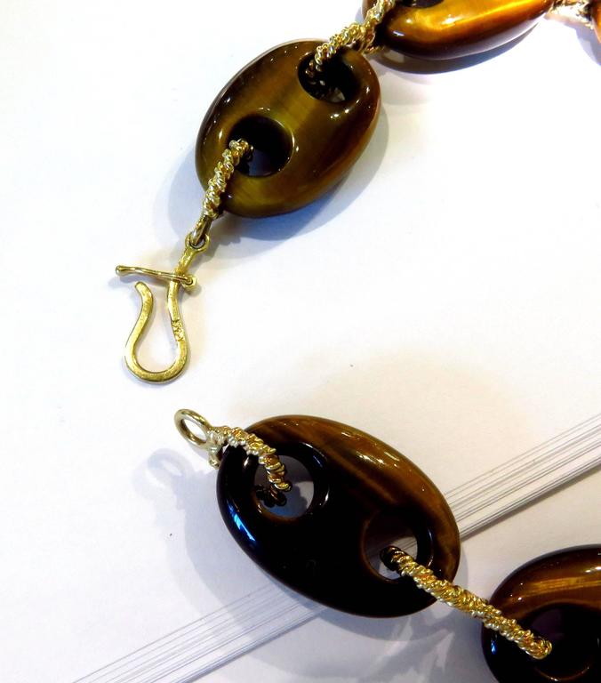 Trendy Large Tiger Eye Gold Anchor Link Long Necklace at 1stDibs