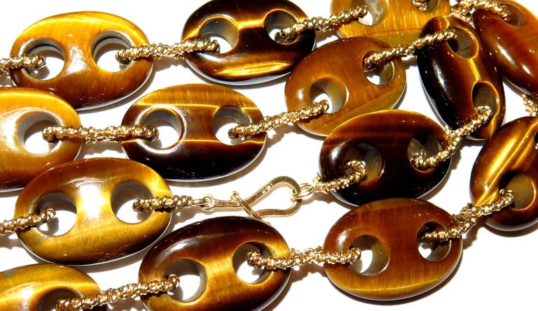 Trendy Large Tiger Eye Gold Anchor Link Long Necklace at 1stDibs