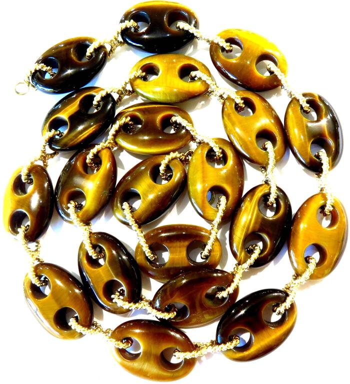 Trendy Large Tiger Eye Gold Anchor Link Long Necklace at 1stDibs