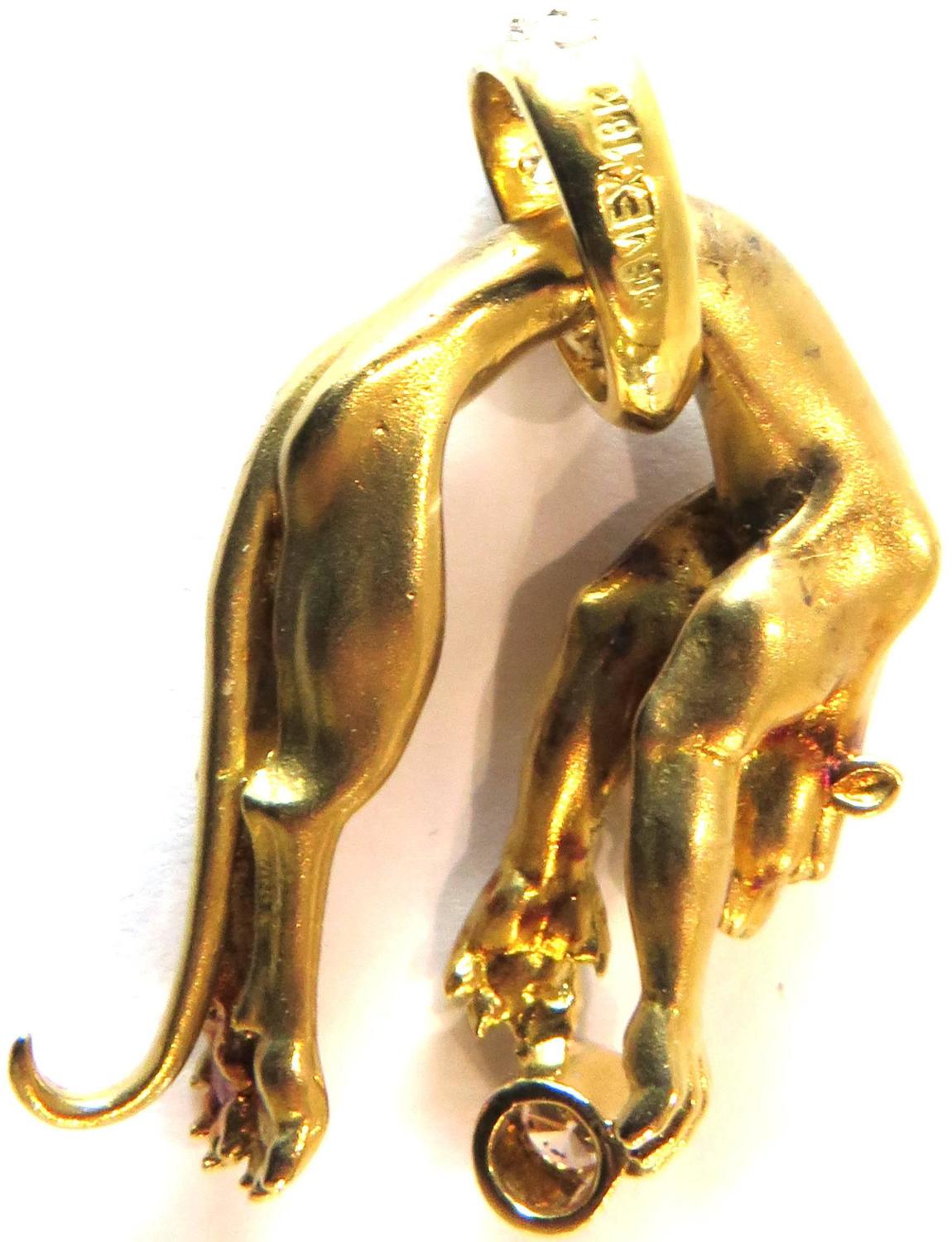 Elegant Heavy Diamond Gold Panther Pendant Charm For Sale at 1stdibs