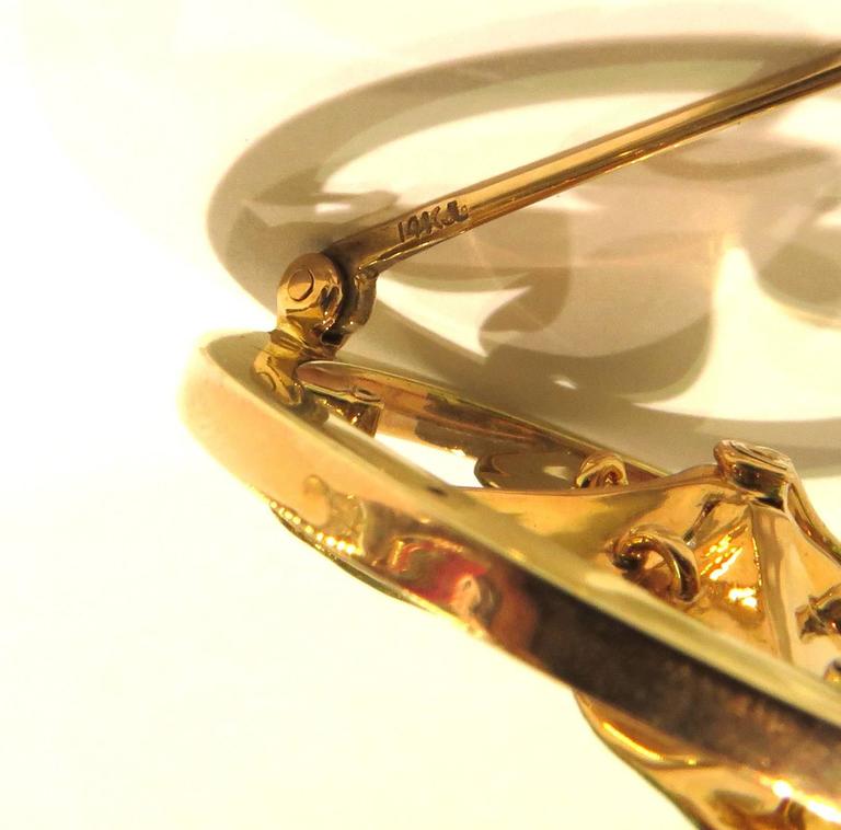 Krementz Large Enamel Four-Leaf Clover Diamond Center Gold Pin at 1stDibs