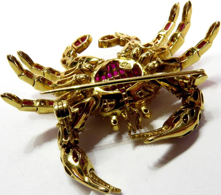 Movable Invisibly Set Ruby Diamond Gold Crab Pin Pendant at 1stDibs ...