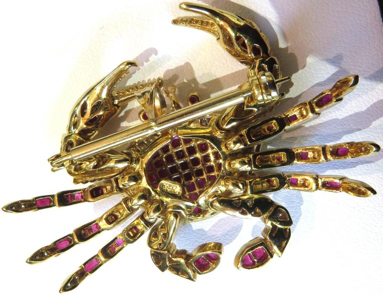 Movable Invisibly Set Ruby Diamond Gold Crab Pin Pendant at 1stDibs ...