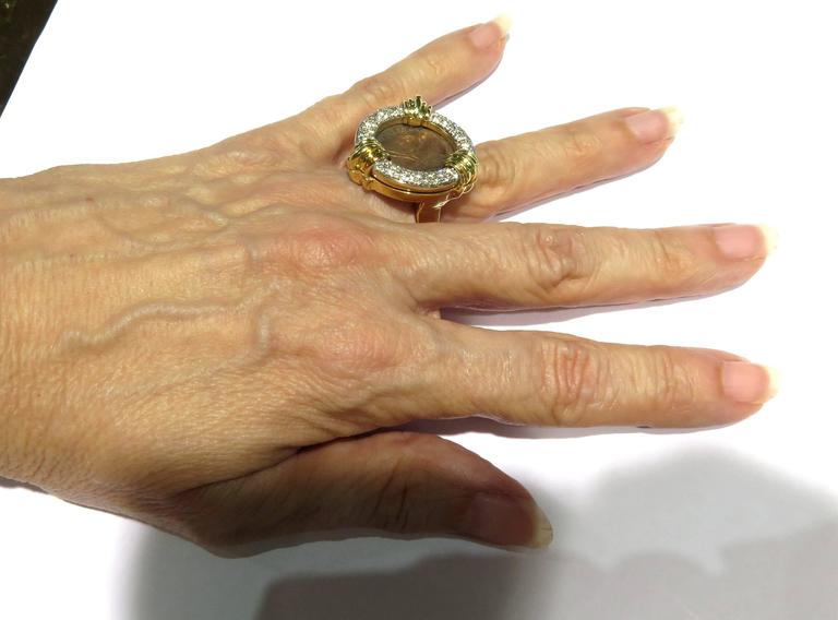 Incredible Pave Diamond Bezel Ancient Bronze Gold Coin Ring at 1stDibs ...