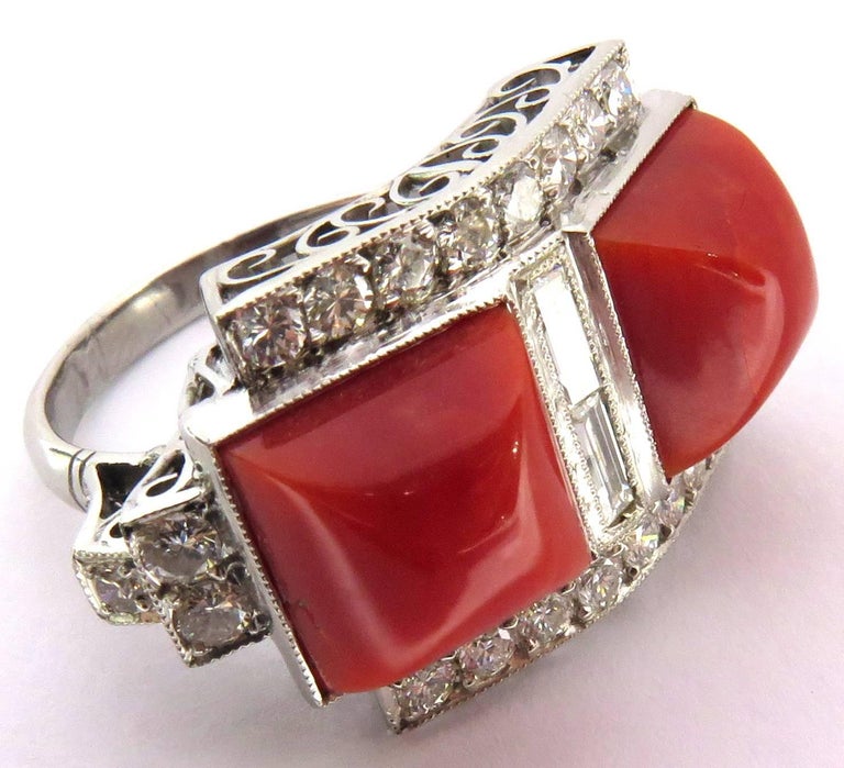Superb Diamond Coral Platinum Ring at 1stDibs