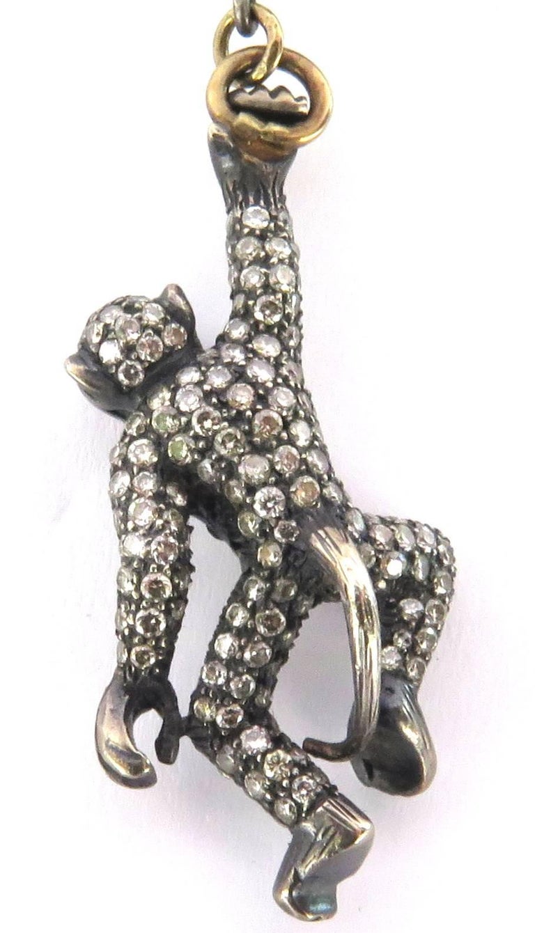 Large Movable Two Monkeys Diamond Ruby Pearl Gold Silver Pin at 1stDibs