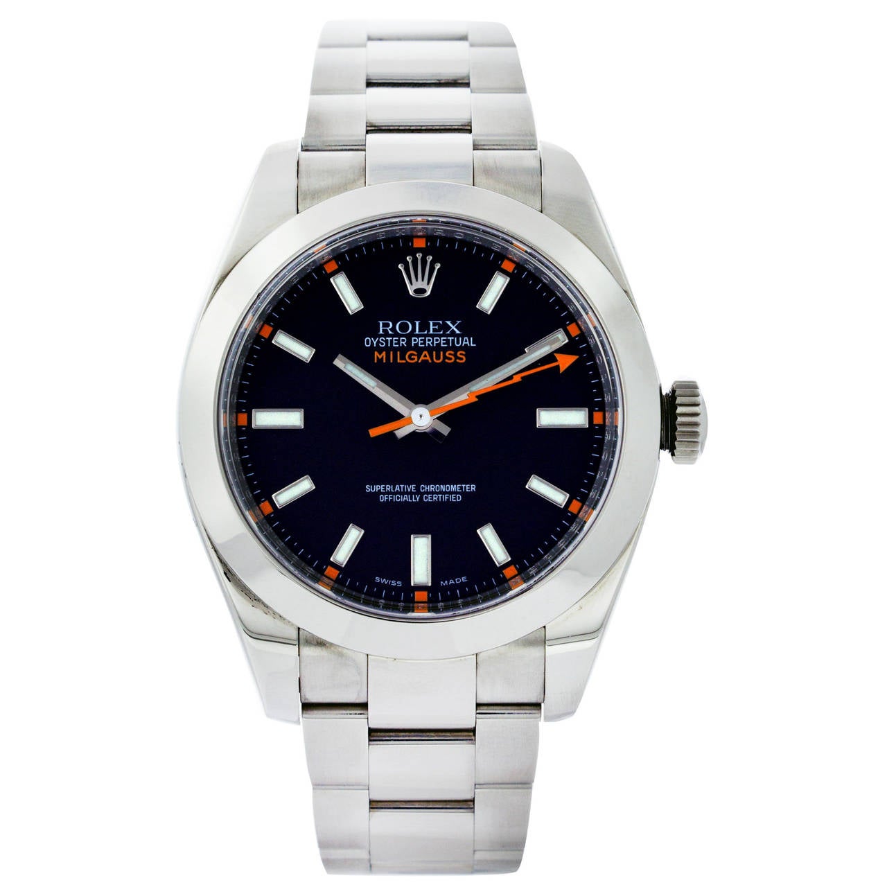 Rolex 904L Stainless Steel Milgauss Orange Black Dial Wristwatch For ...