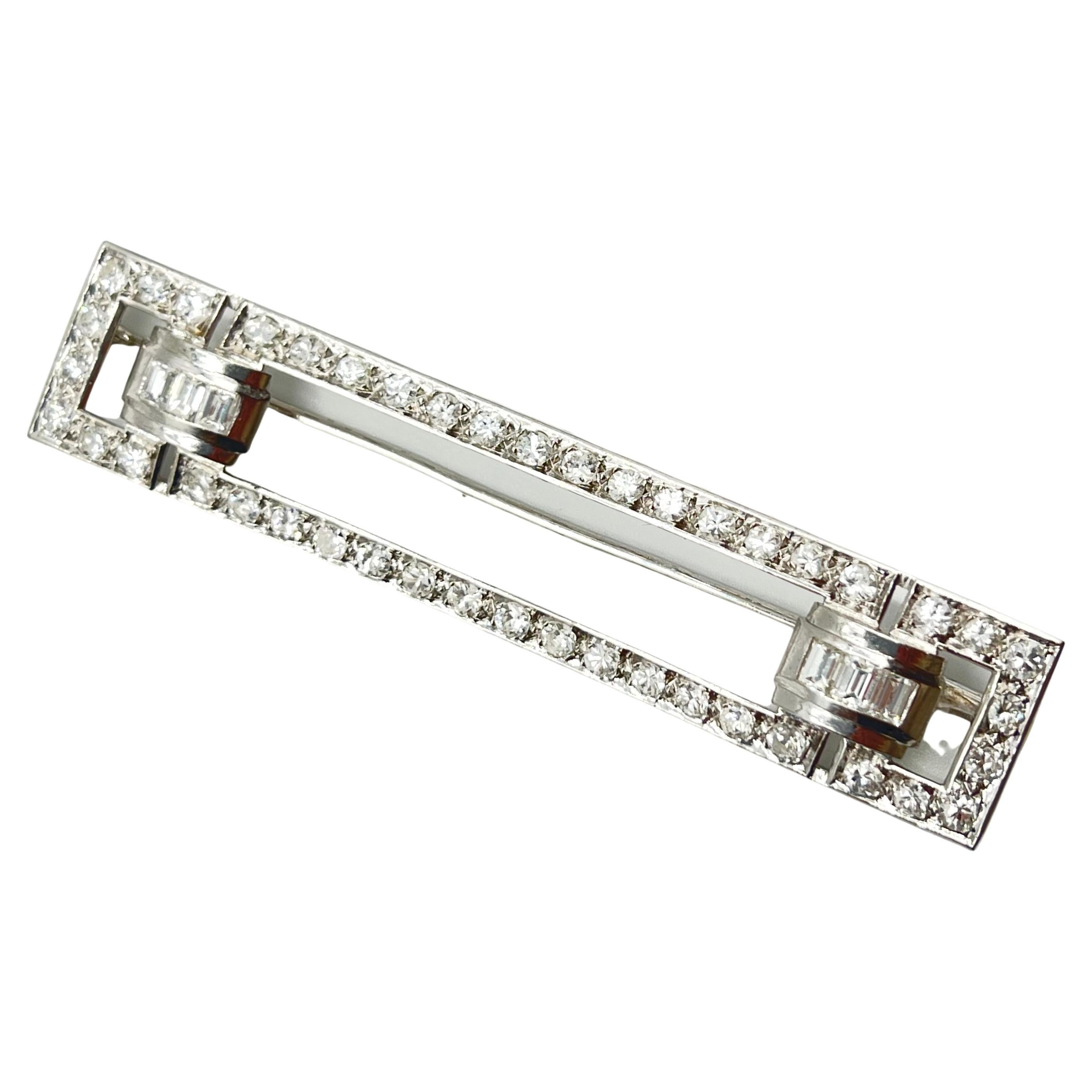 Art Deco French Diamond Platinum Rectangular Brooch For Sale at 1stDibs