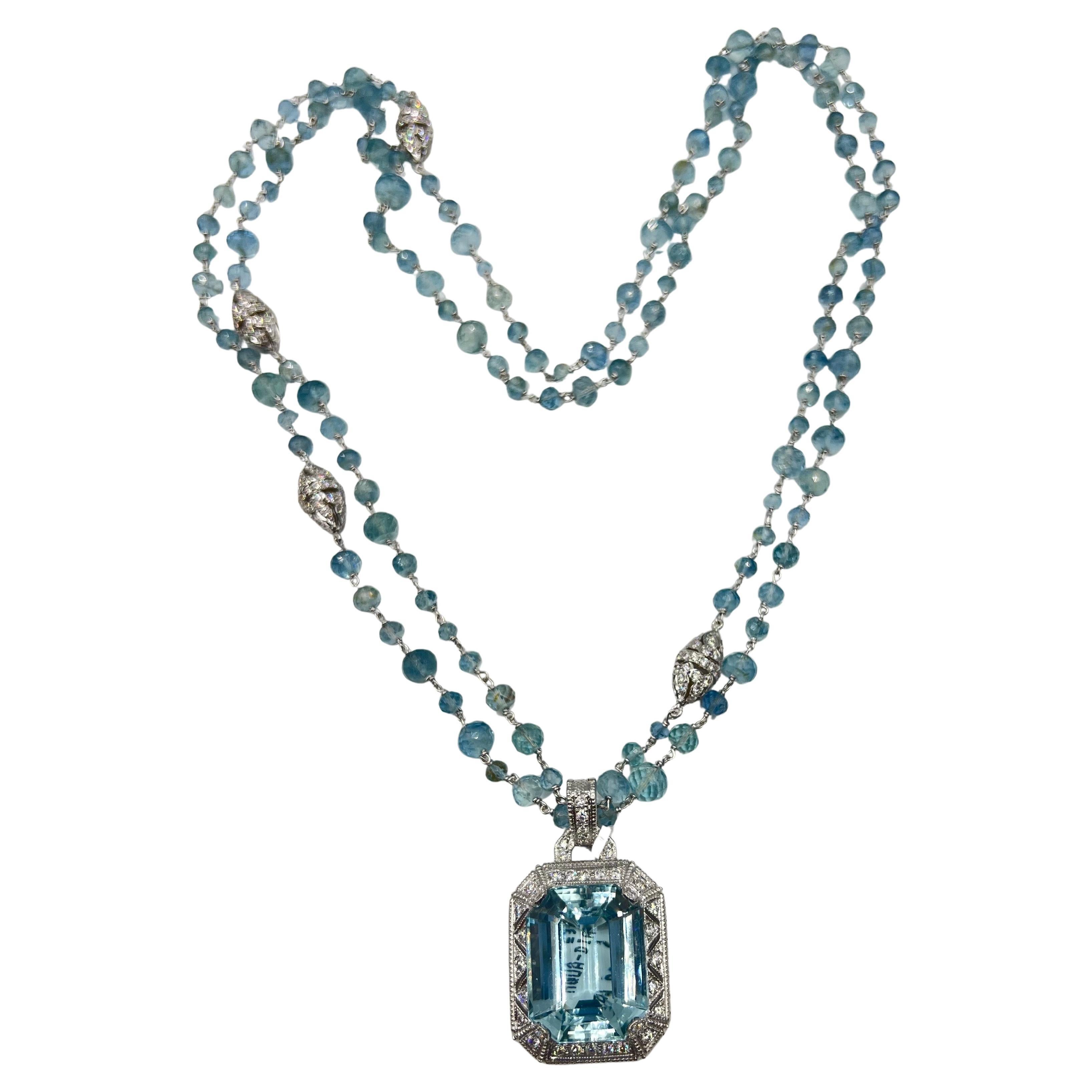 Judith Ripka 18k Aquamarine Diamond Pendant Necklace For Sale at 1stDibs